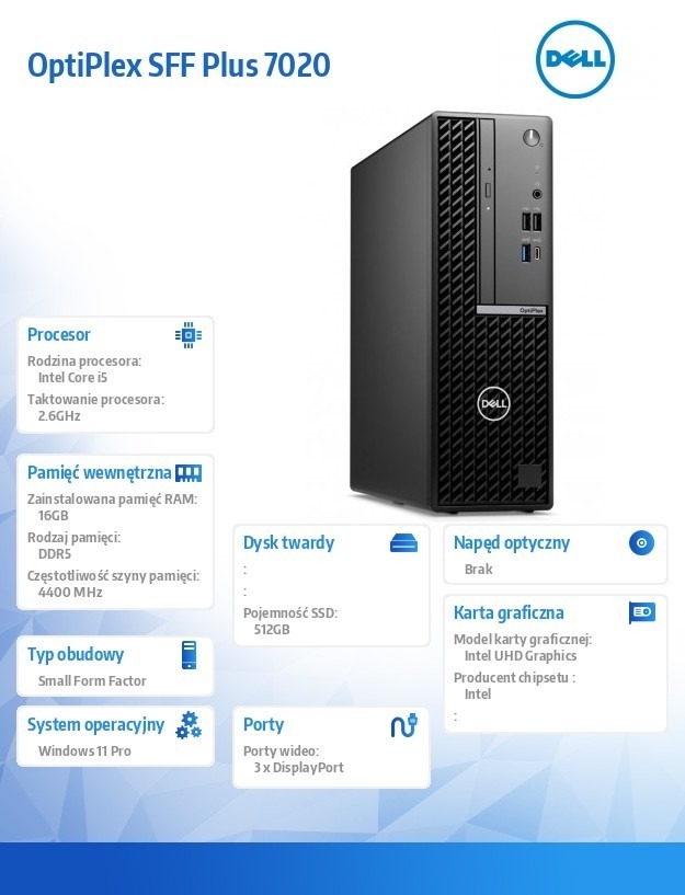 Dell Komputer Optiplex SFF Plus/Core i5-14500/16GB/512GB SSD/Integrated ...