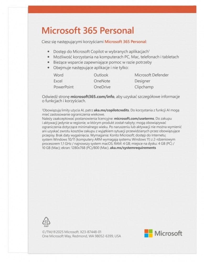 Microsoft M365 Personal PL 1Y 1U 5D Win/Mac EP2-32454 - dlaDruku.pl